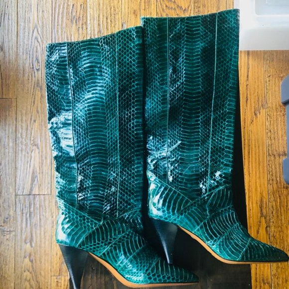 J.Renee | Shoes | Vintage J Renee Green Reptile 3inch Heeled Boots ...